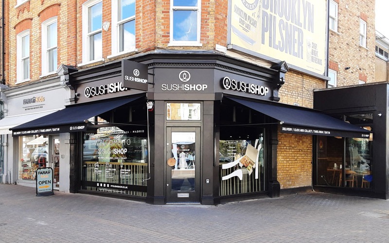 Bespoke Commercial Greenwich Awnings for The Sushi Shop, Battersea